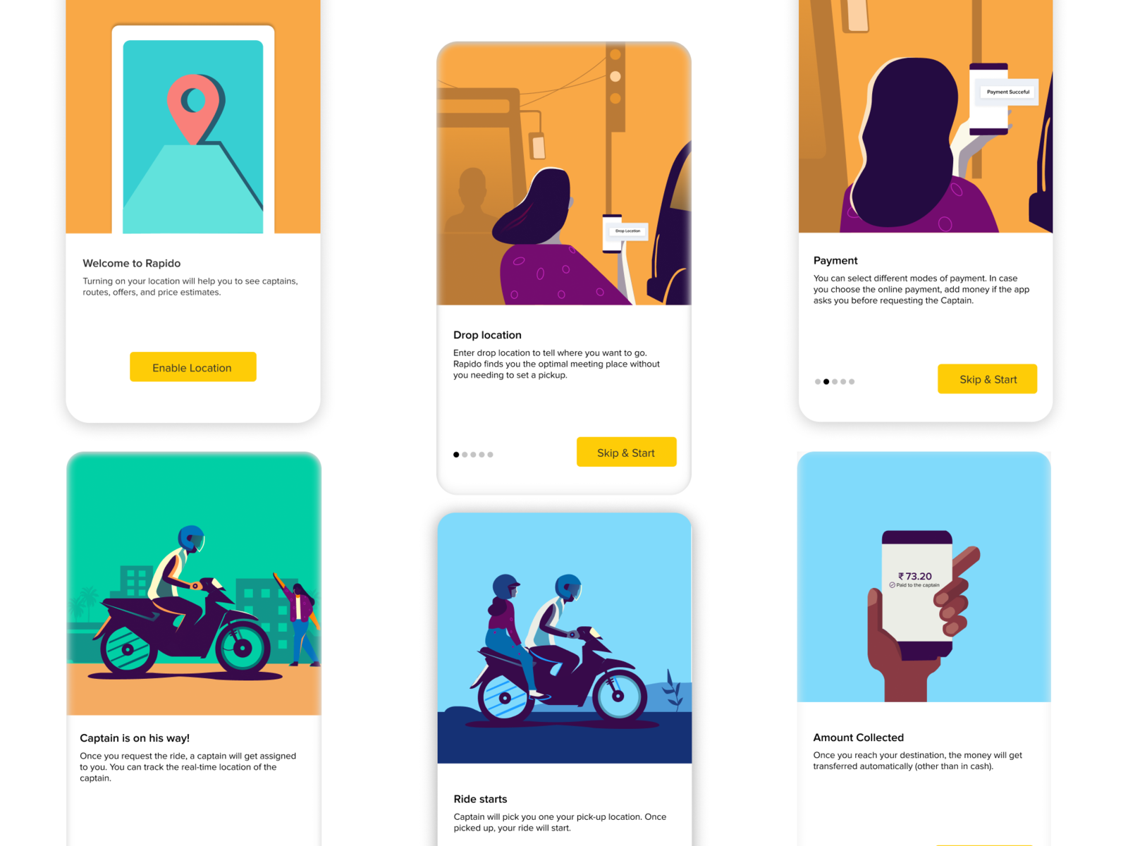 Onboarding screens for Bike Taxi app - Rapido by soumya shanti on Dribbble