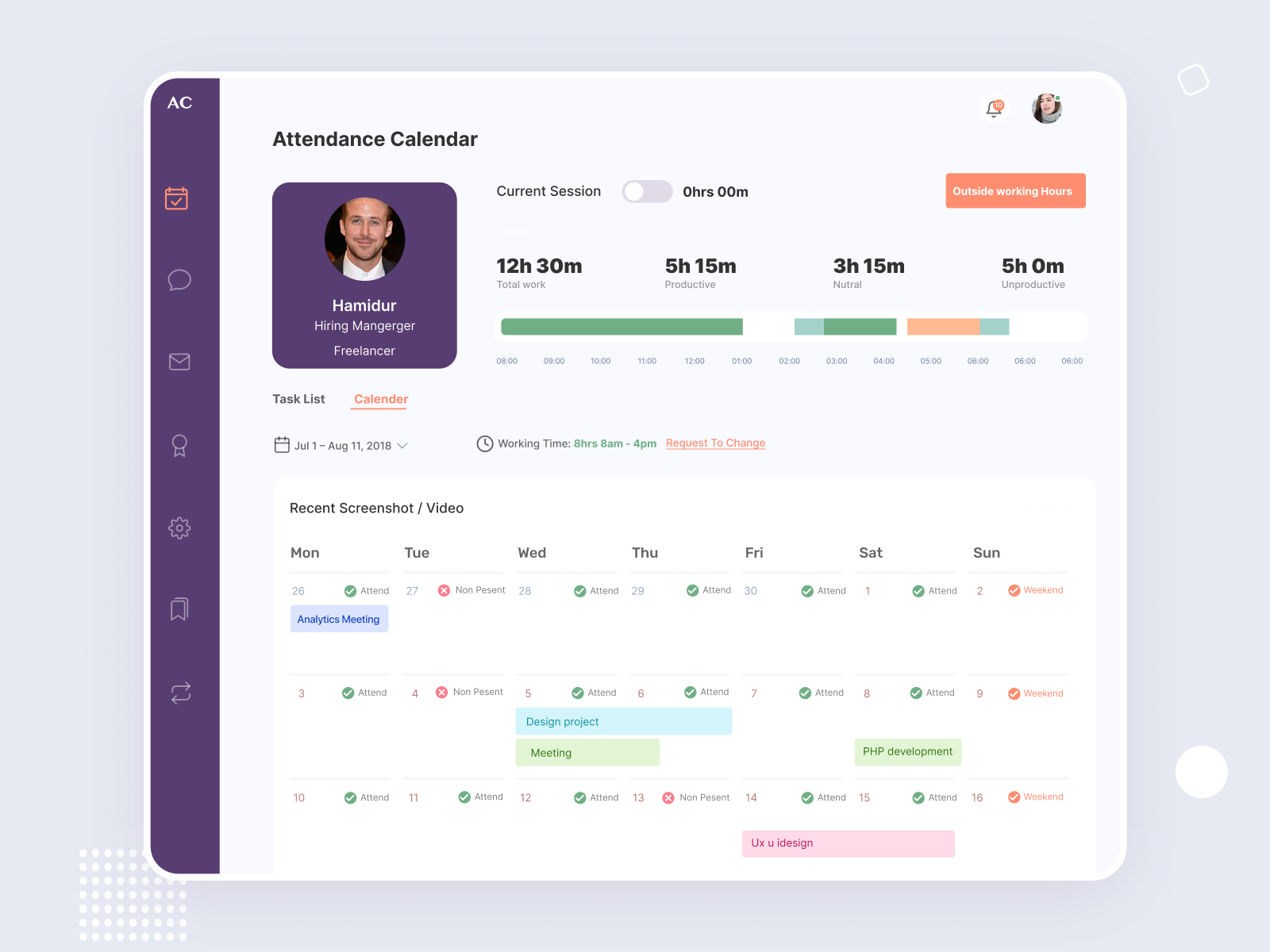 Attendance Calendar by Nasir Uddin on Dribbble