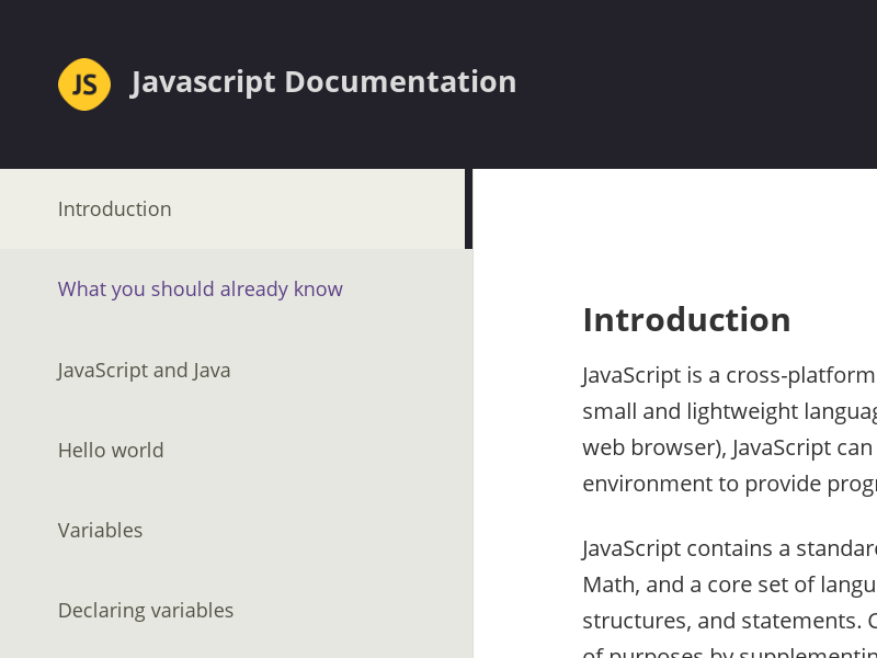 Technical documentation page by Milos Andjelkovic on Dribbble