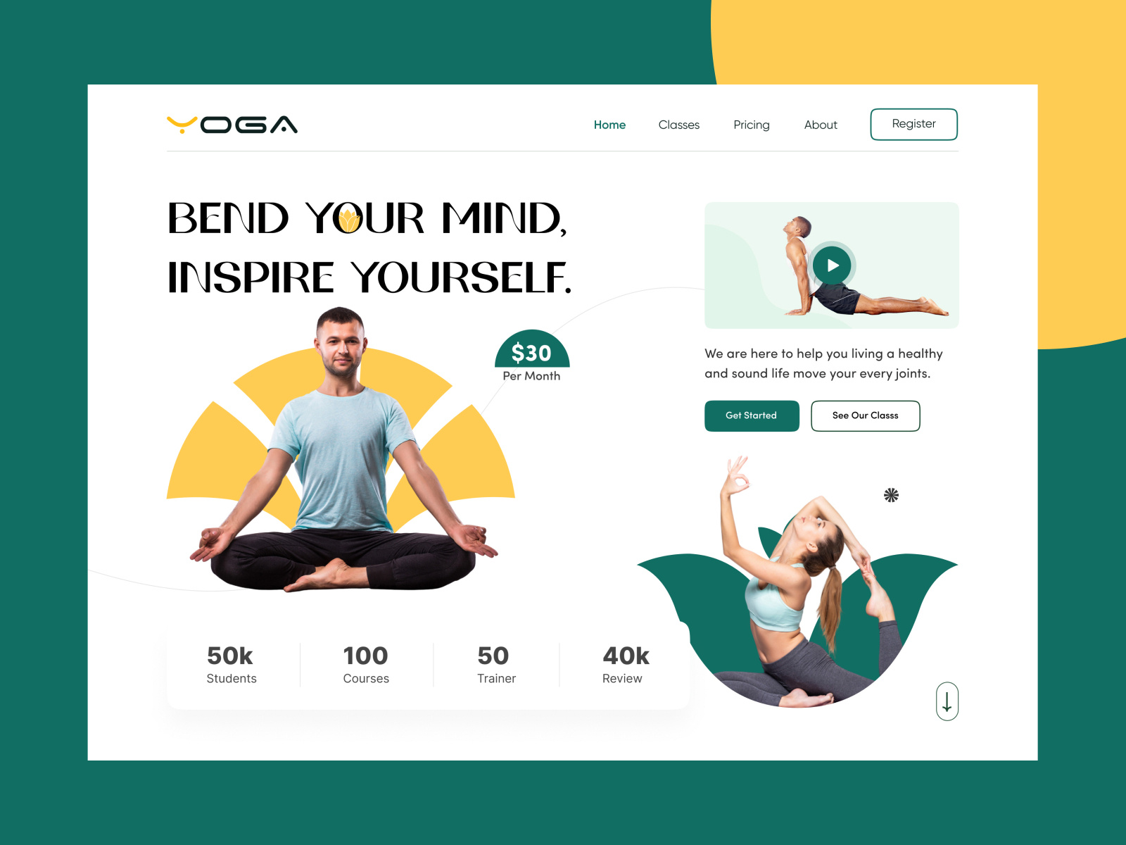 Yoga Website header Design by MD Aminur Islam on Dribbble