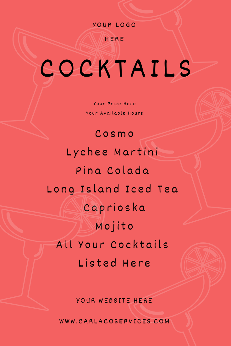 Cocktail Menu Design by Cc Website Design on Dribbble
