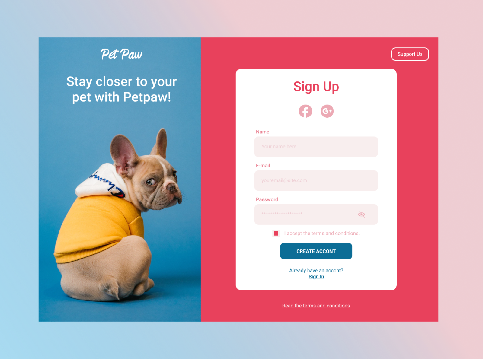 Sign Up page design by Carolina Pereira on Dribbble