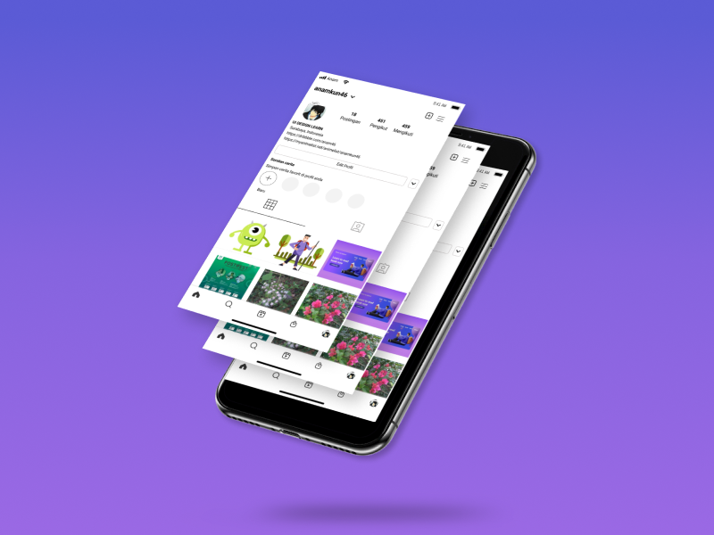 Floating isometric UI Instagram profile by anam46 on Dribbble