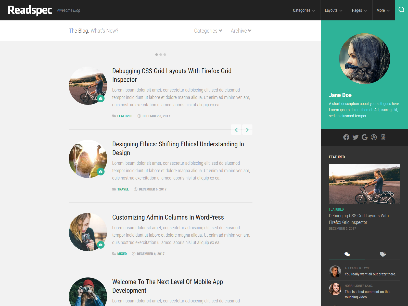 Readspec WordPress Theme by Alexander Agnarson on Dribbble