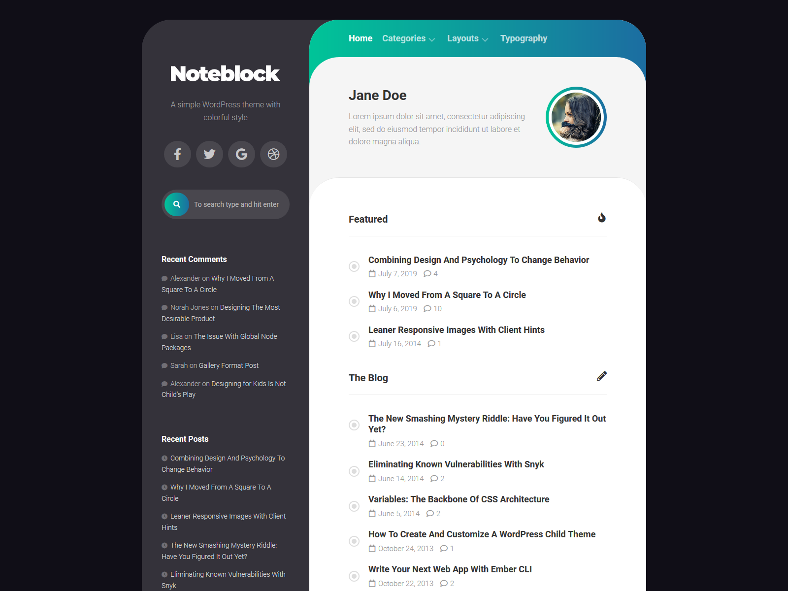 Noteblock WordPress Theme by Alexander Agnarson on Dribbble