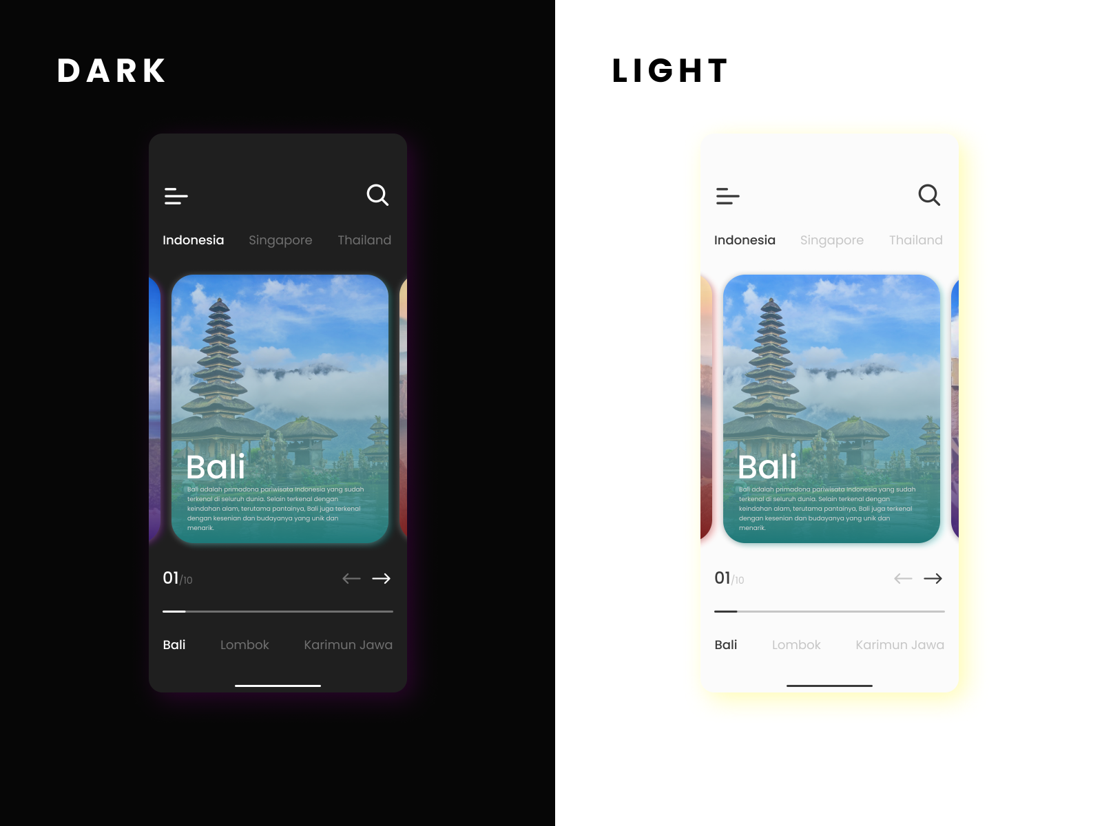 Travel App Homescreen in Dark & Light Mode by Abdul Syukur on Dribbble