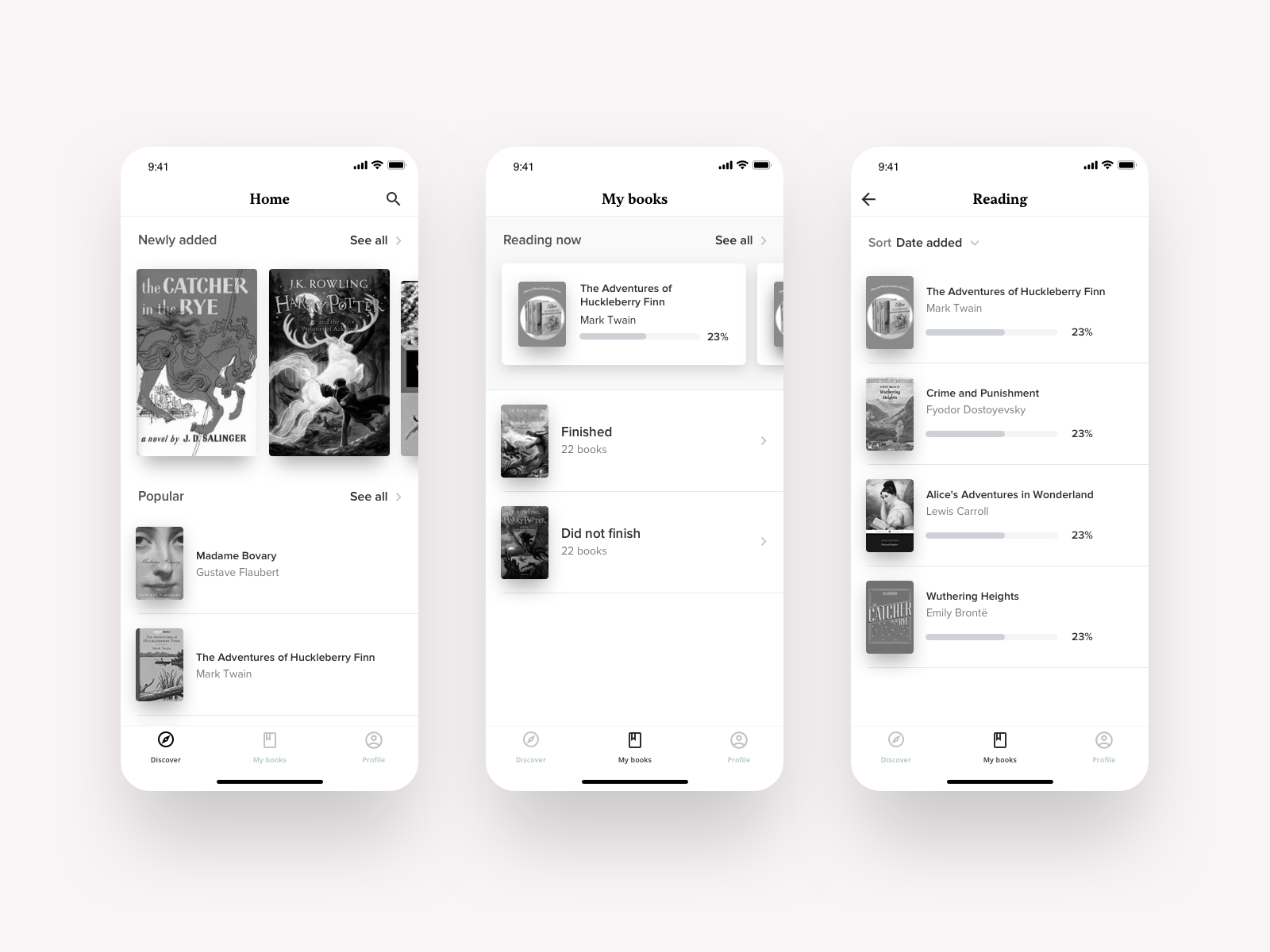 Book subscription app wireframes by Alex Lauderdale on Dribbble