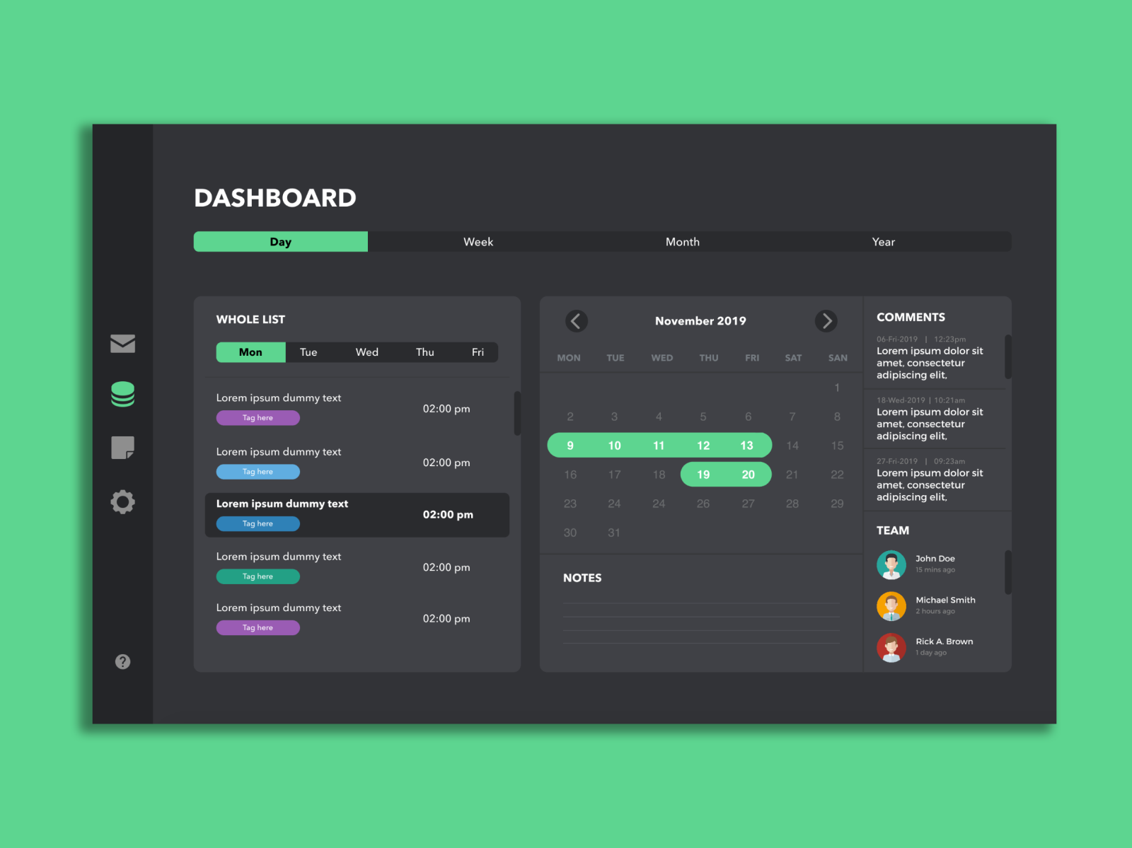 Organized dashboard with calendar by Zorica Stojanova on Dribbble