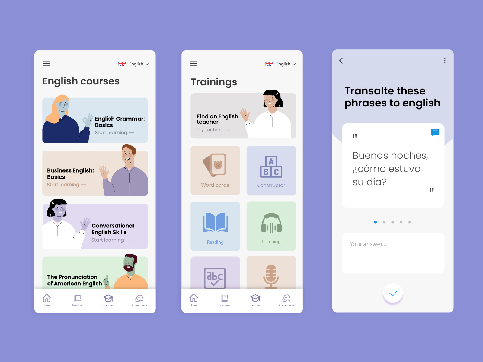 Mobile app for learning English by Lola Iusupova on Dribbble