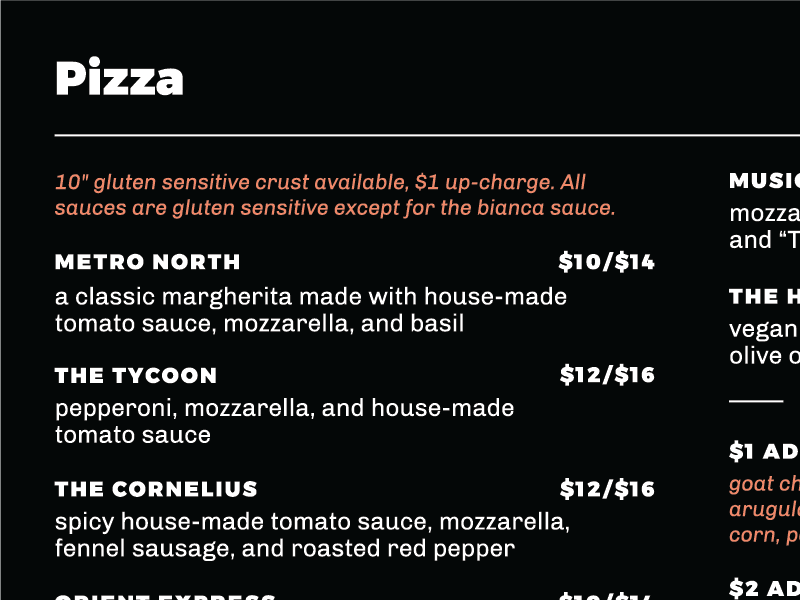 Night Train Pizza Menu by Parker Myers on Dribbble