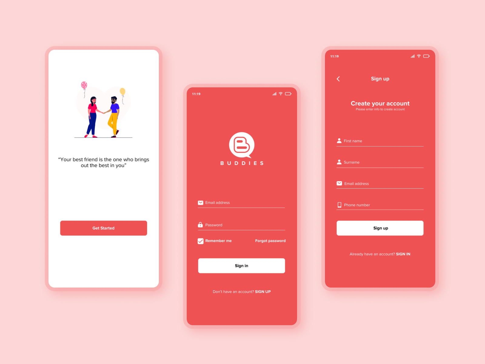 Buddies App Sign Up Page by jayaram on Dribbble