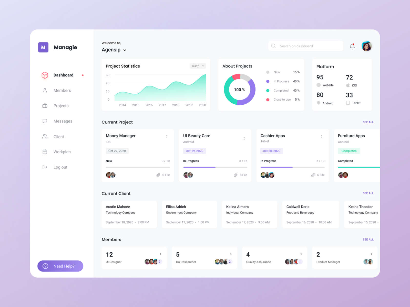 "Managie" Project Management - Dashboard Menu by Jëlly for Agensip UI ...