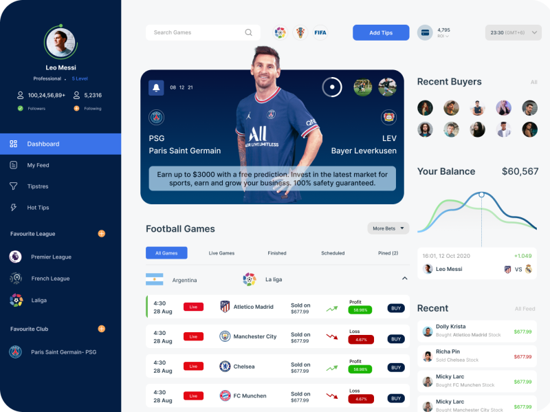 Sports Dashboard by Ishrat Jahan on Dribbble