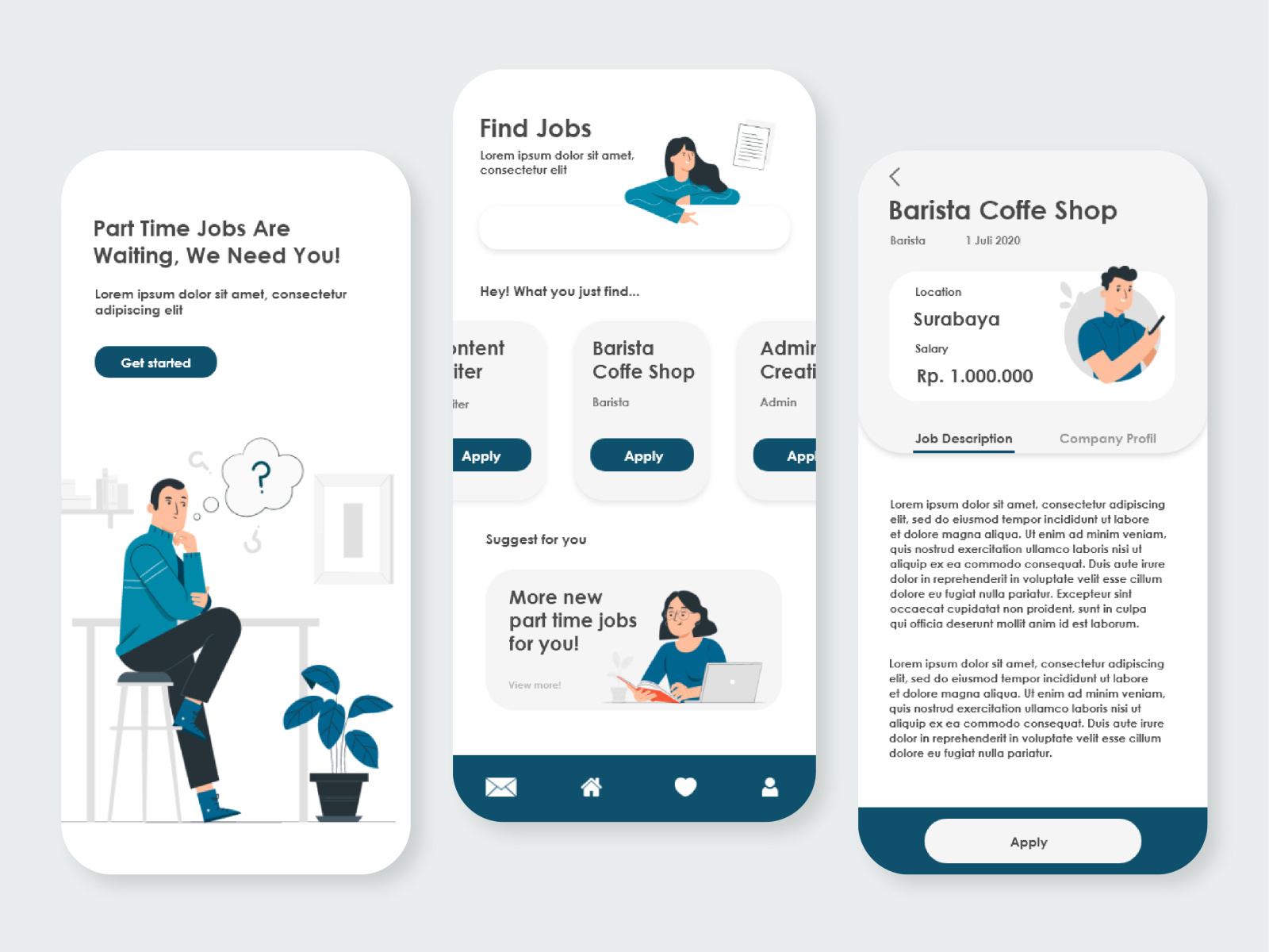 Part Time Job Mobile App Screens by Clarissa Sanindita R on Dribbble