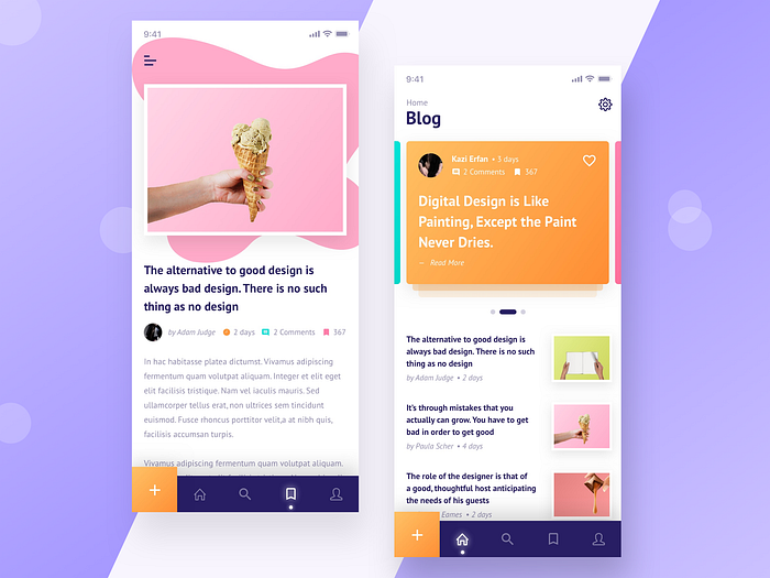 #Exploration | Blog App UI Design by Erfan | Ernad Studio on Dribbble