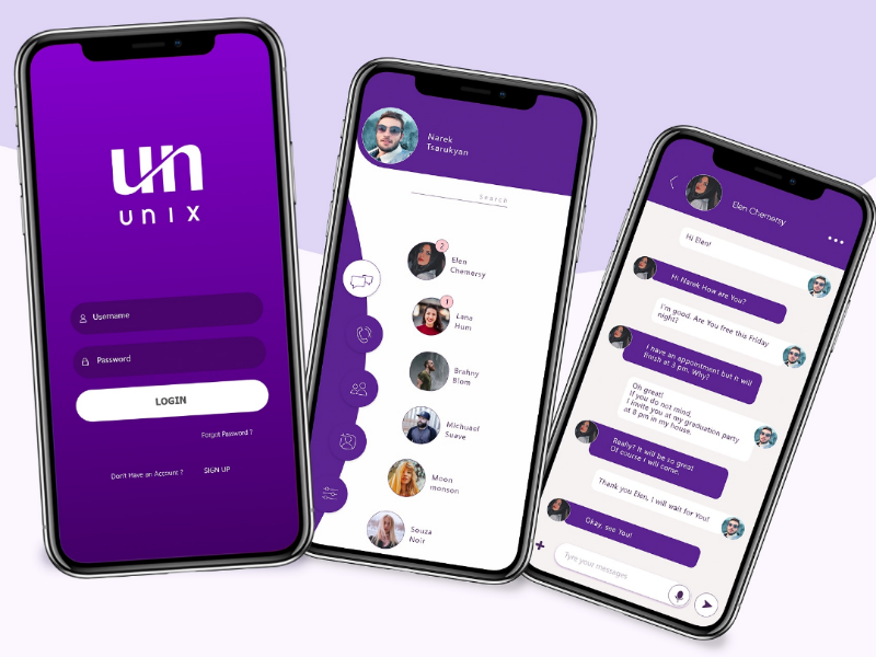 Mobile app & logo design for "UNIX" chat by Narek on Dribbble