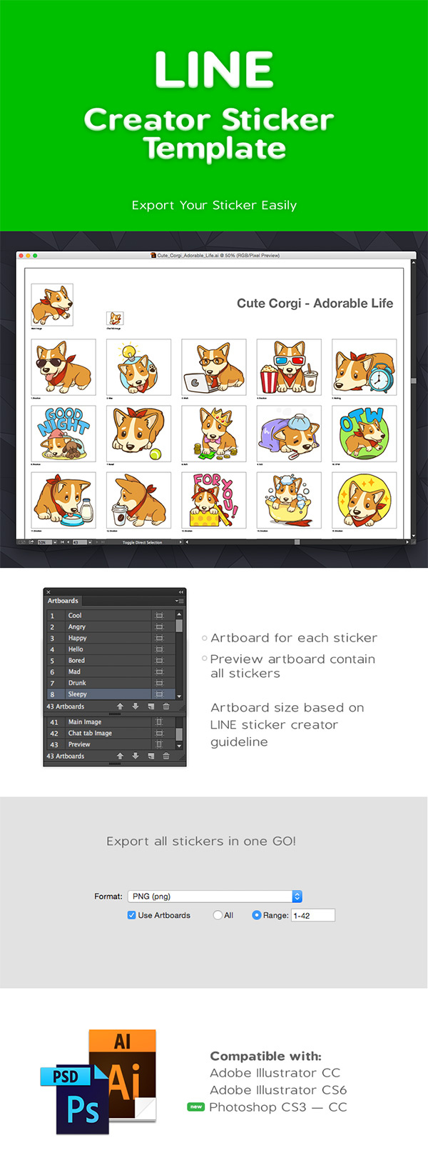LINE Creator Sticker Template by Petshopbox on Dribbble