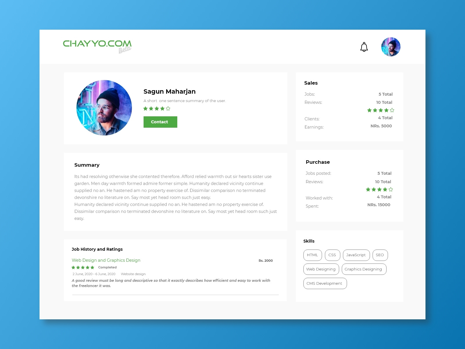 User profile page by sagun maharjan on Dribbble