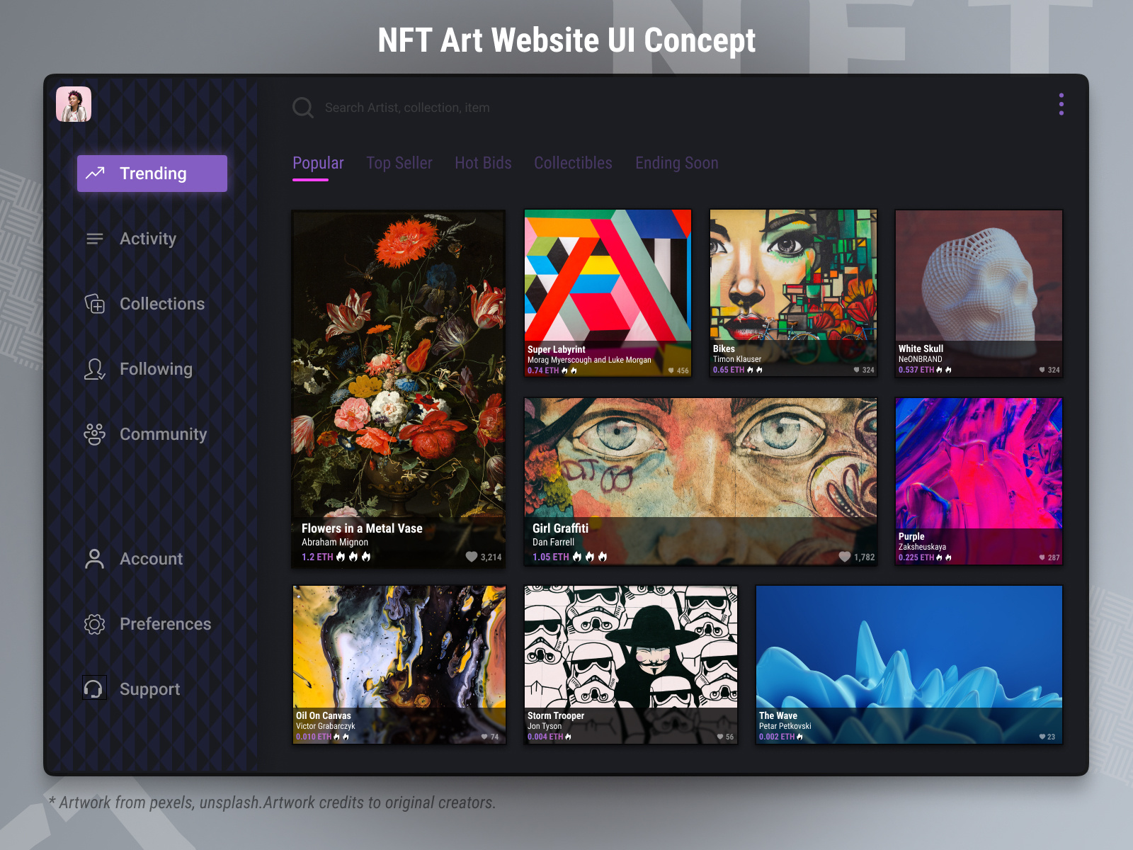 NFT Artwork Website UI Design by Raghavendra Bhat on Dribbble
