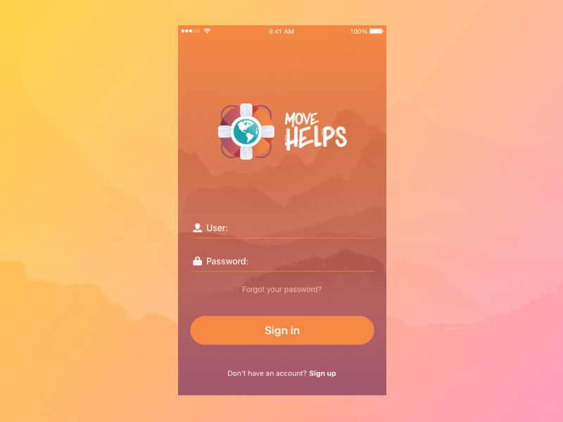 Login screen - App Move Helps by Michel Koga on Dribbble