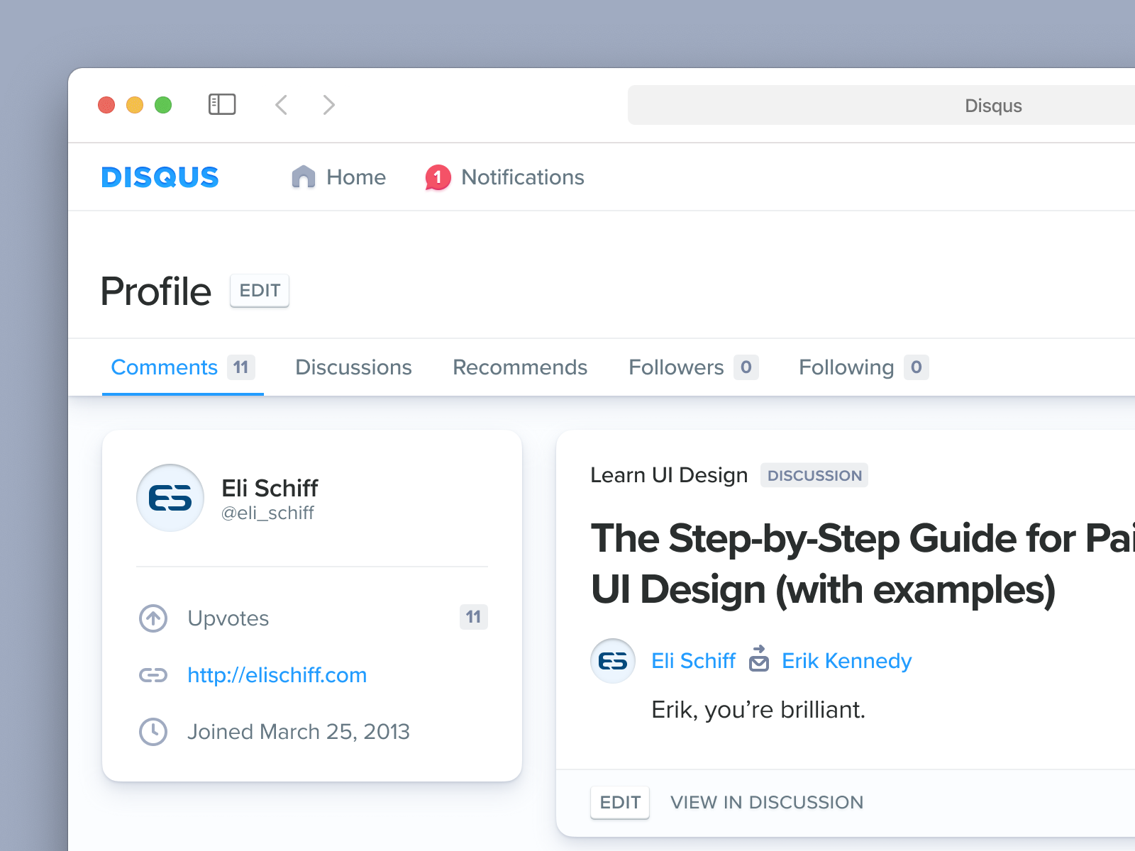 Disqus Profile by Eli Schiff on Dribbble