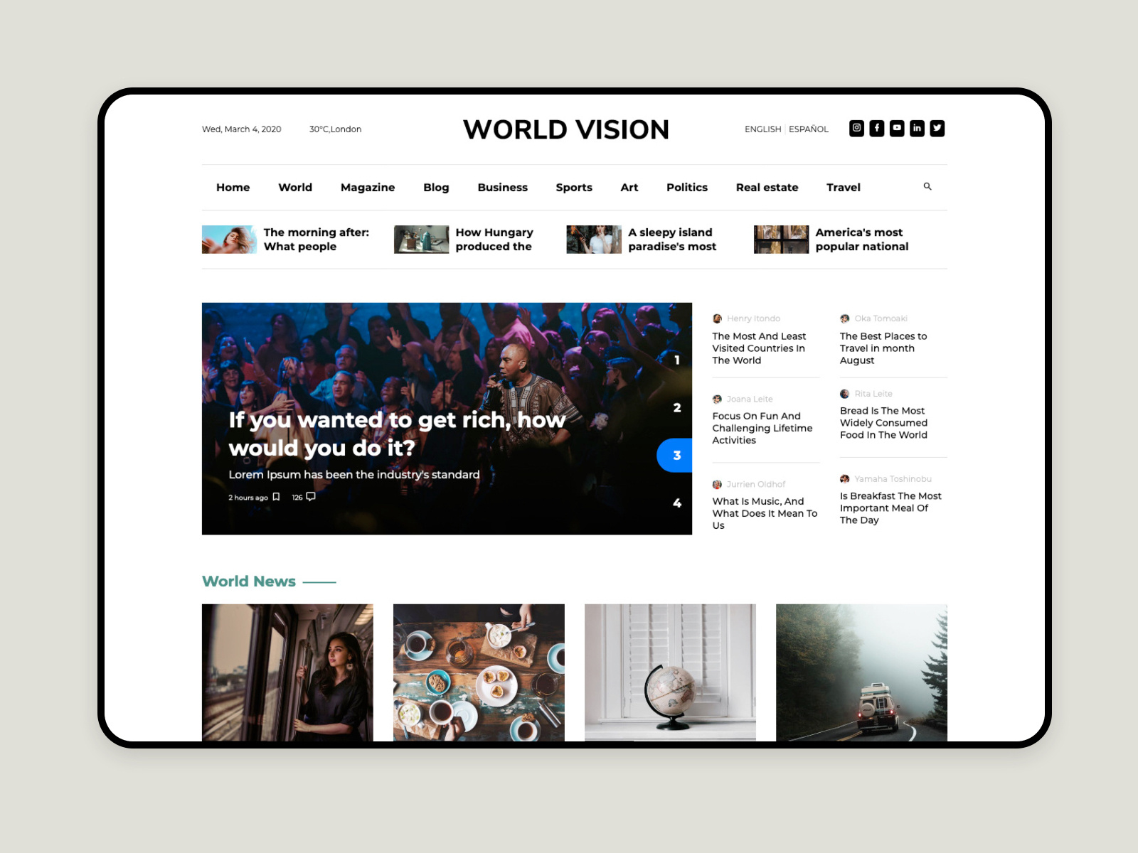 World Vision news landing page Freebies by Rafzin p on Dribbble