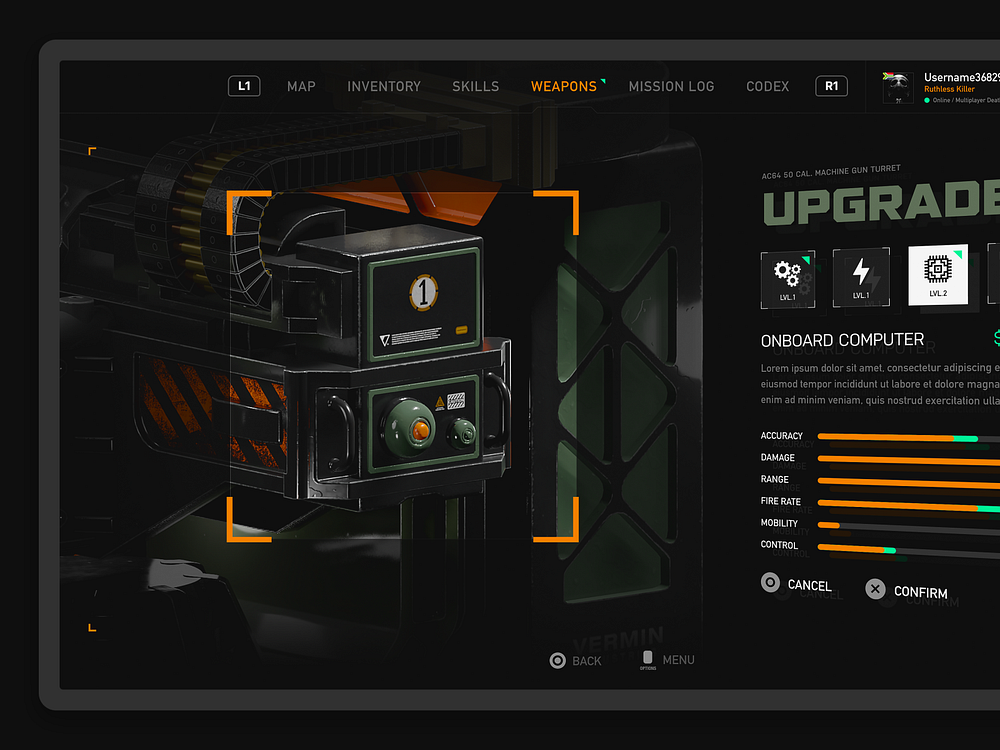 AC64 Weapon Detail Menu GUI by Emile Rohlandt on Dribbble