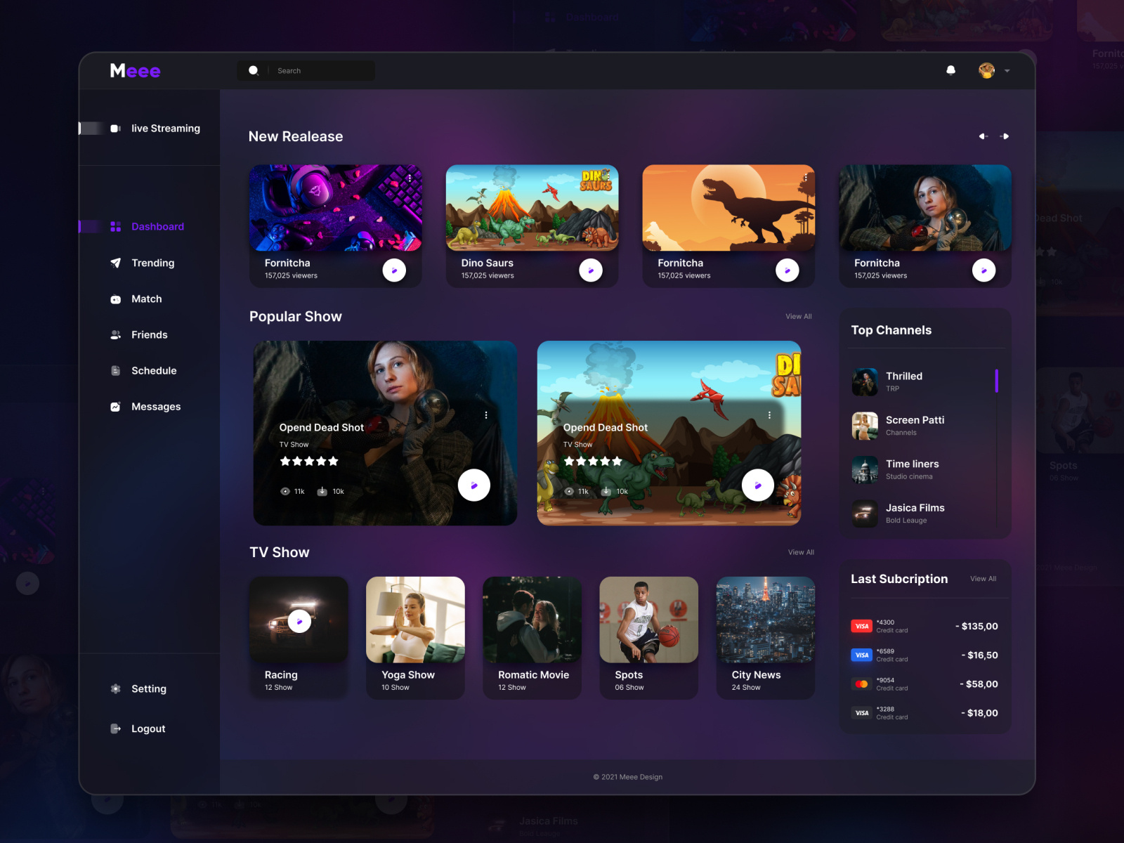 Streaming Dashboard App Concept by Meee Designs on Dribbble