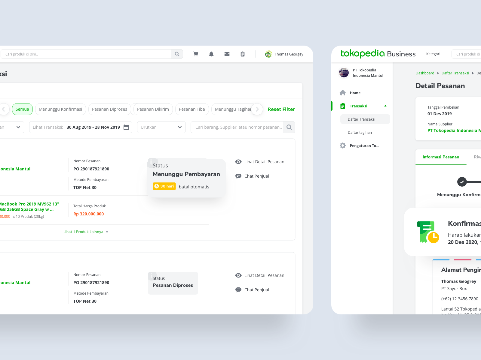 Tokopedia Business - Buyer Order Management by Hasan Khadiki on Dribbble