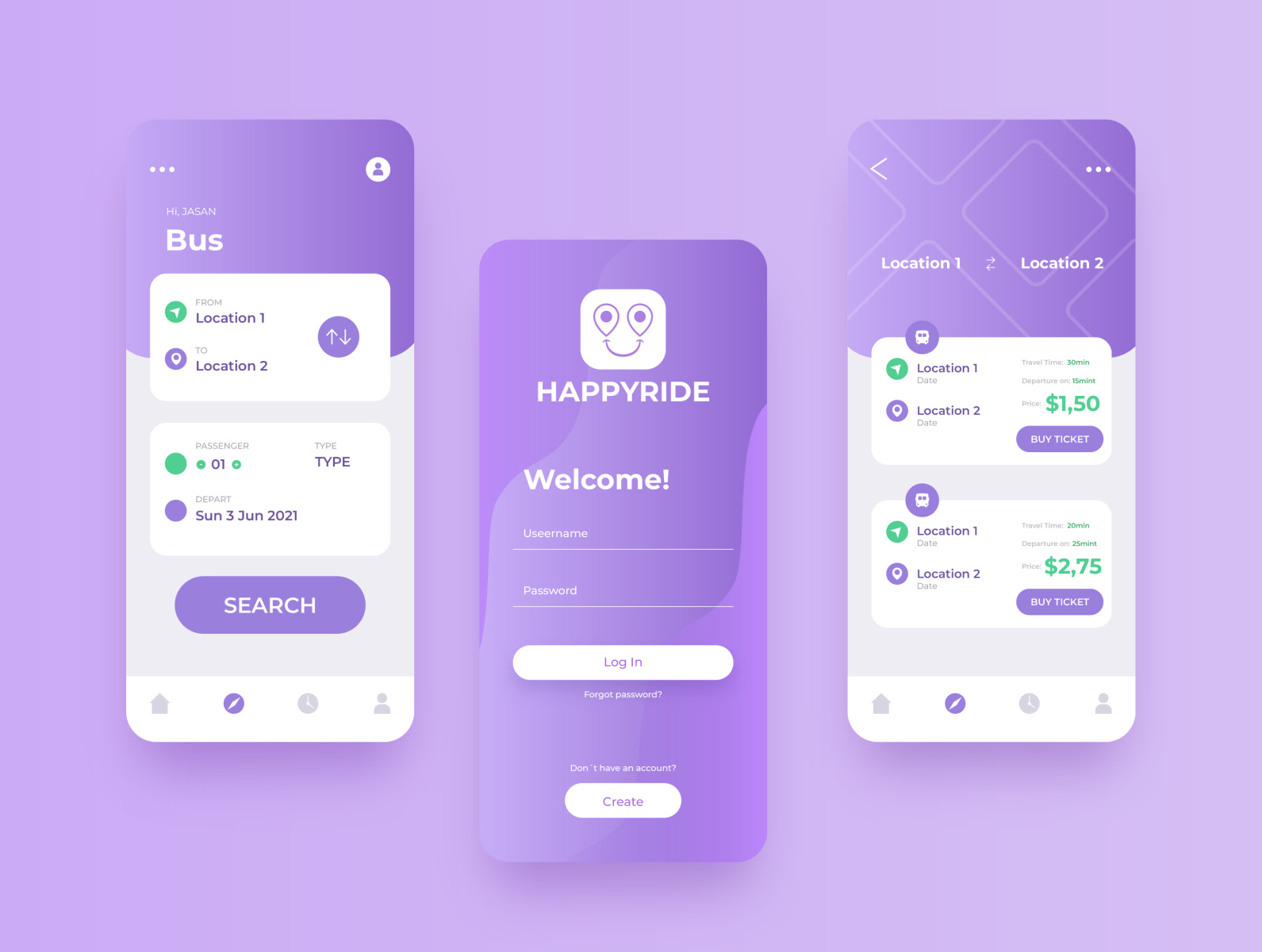 Happy Ride | City Bus Transportation App UI Design by Famebro Creative ...
