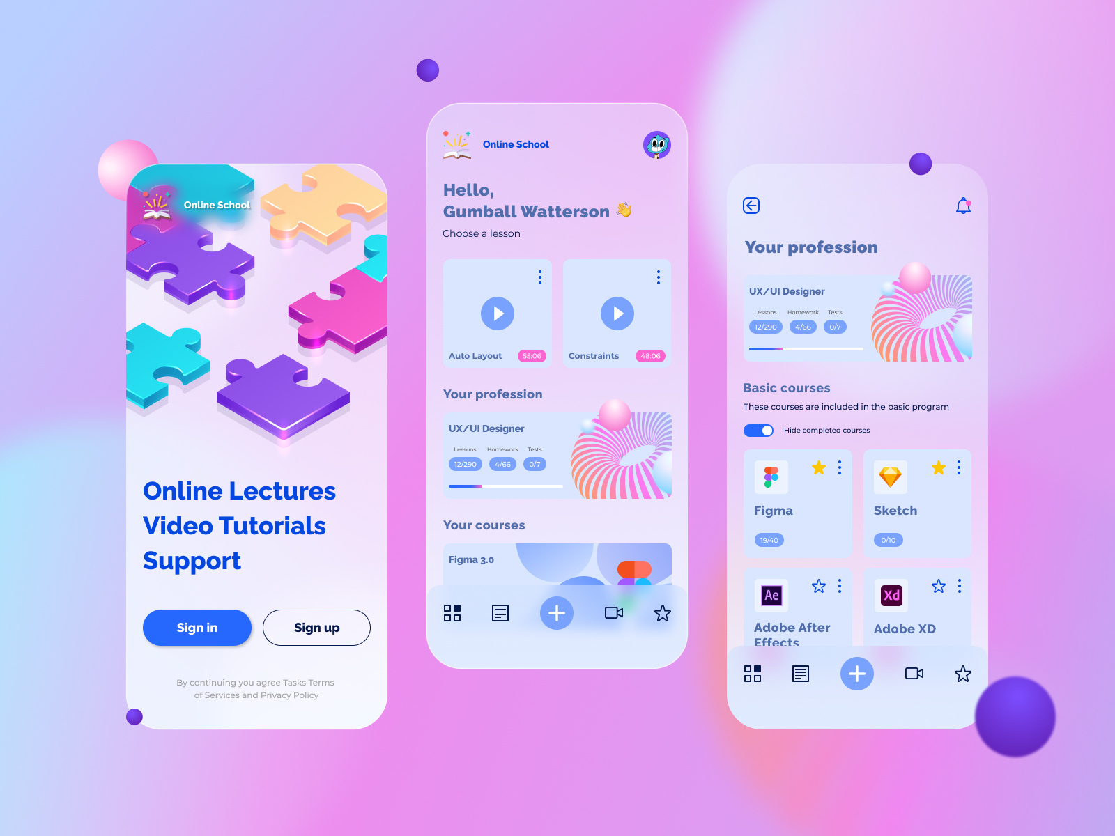 Online School Mobile App Design light theme by Daria D. on Dribbble