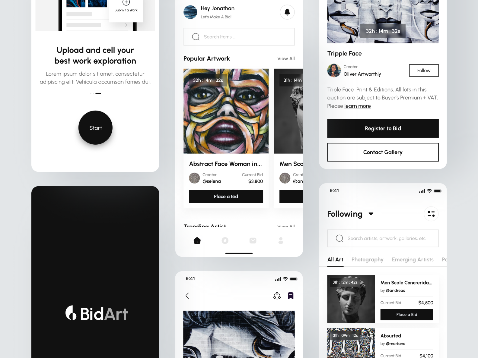 BidArt - Art Bidding Mobile App UI Kit by Alvin Elian for Pickolab ...