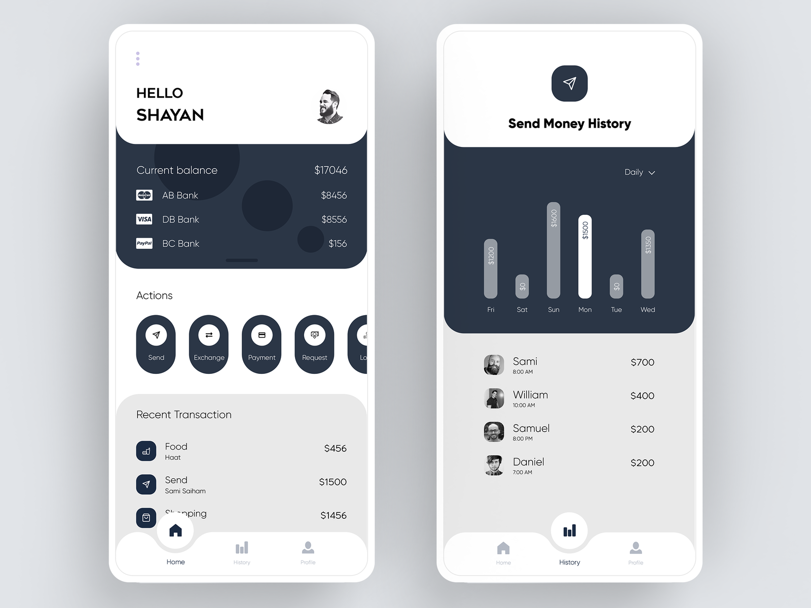 Finace App UI Design - Free Source File by Muazzam Husain on Dribbble
