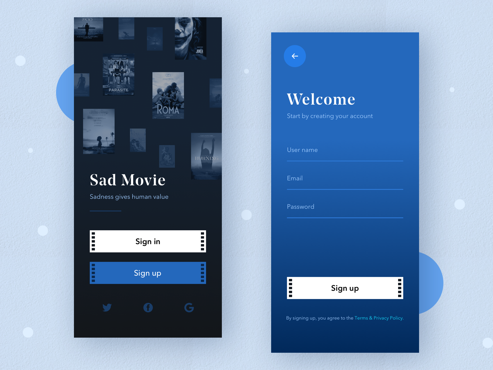 Sad movie app screen by Zheng Xin on Dribbble