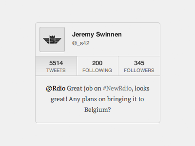 Twitter Widget by Jeremy Swinnen on Dribbble