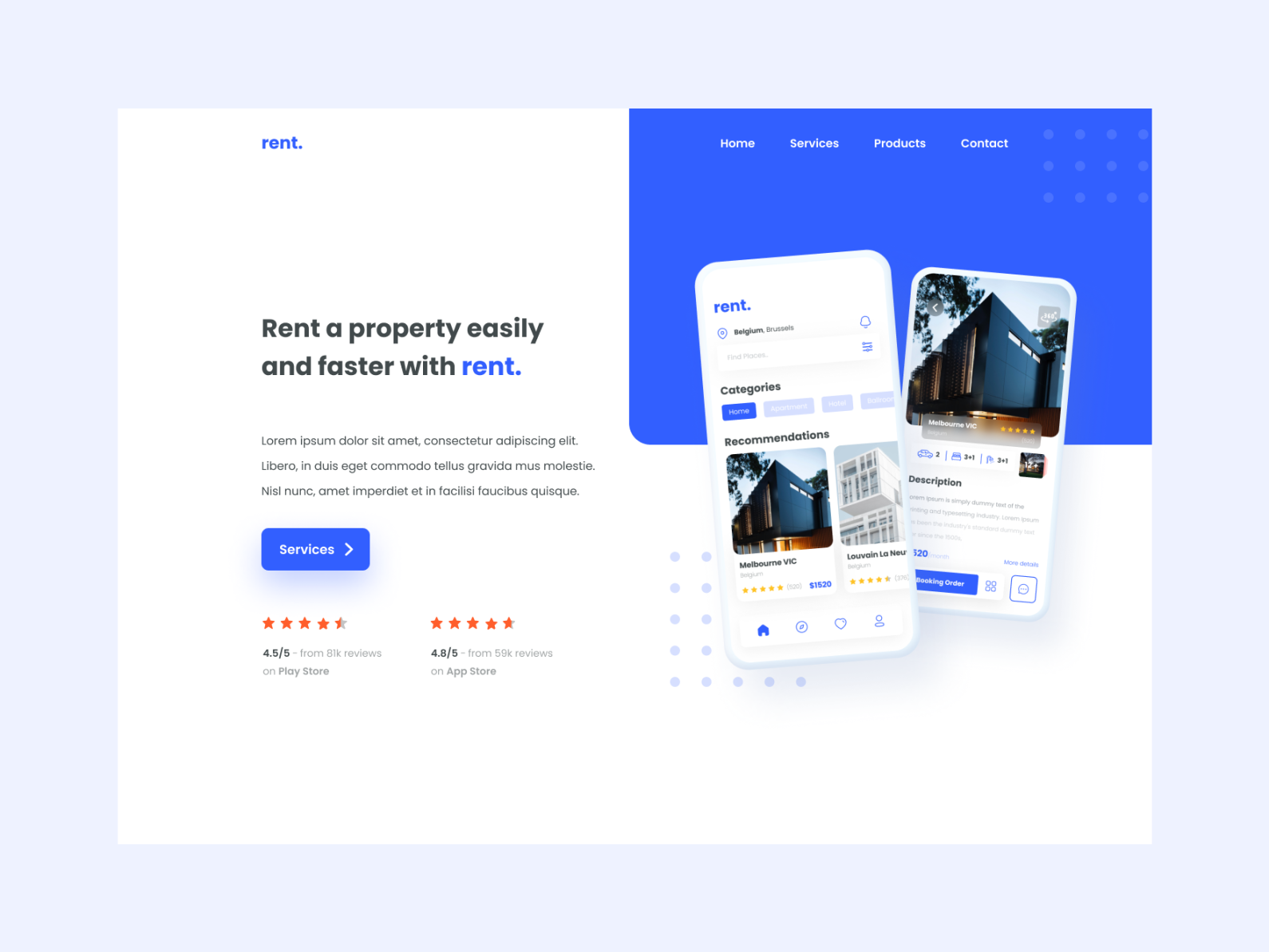 rent. Landing Page Website Design by Kevin Harlim on Dribbble