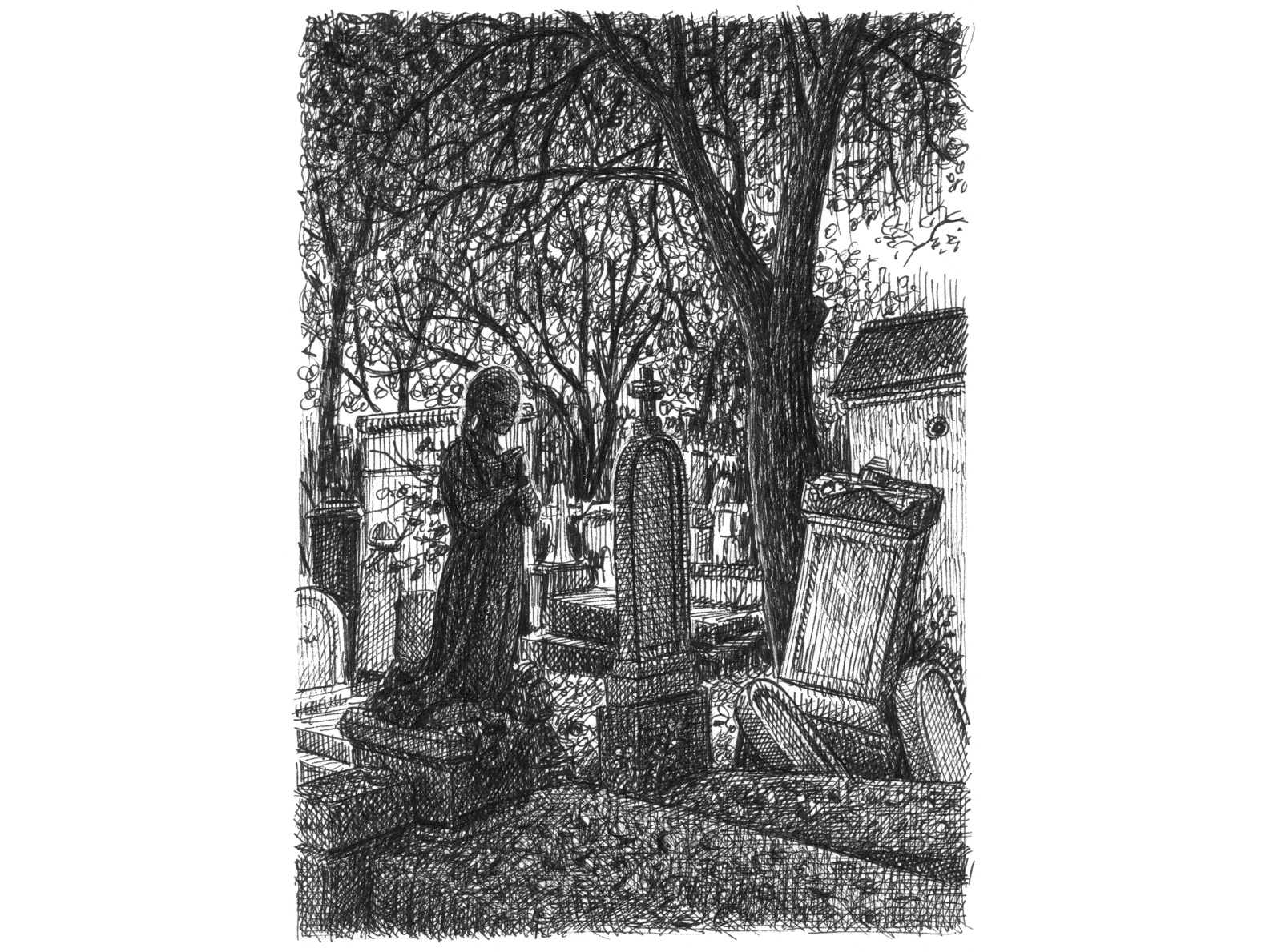 Black And White Graveyard Drawing