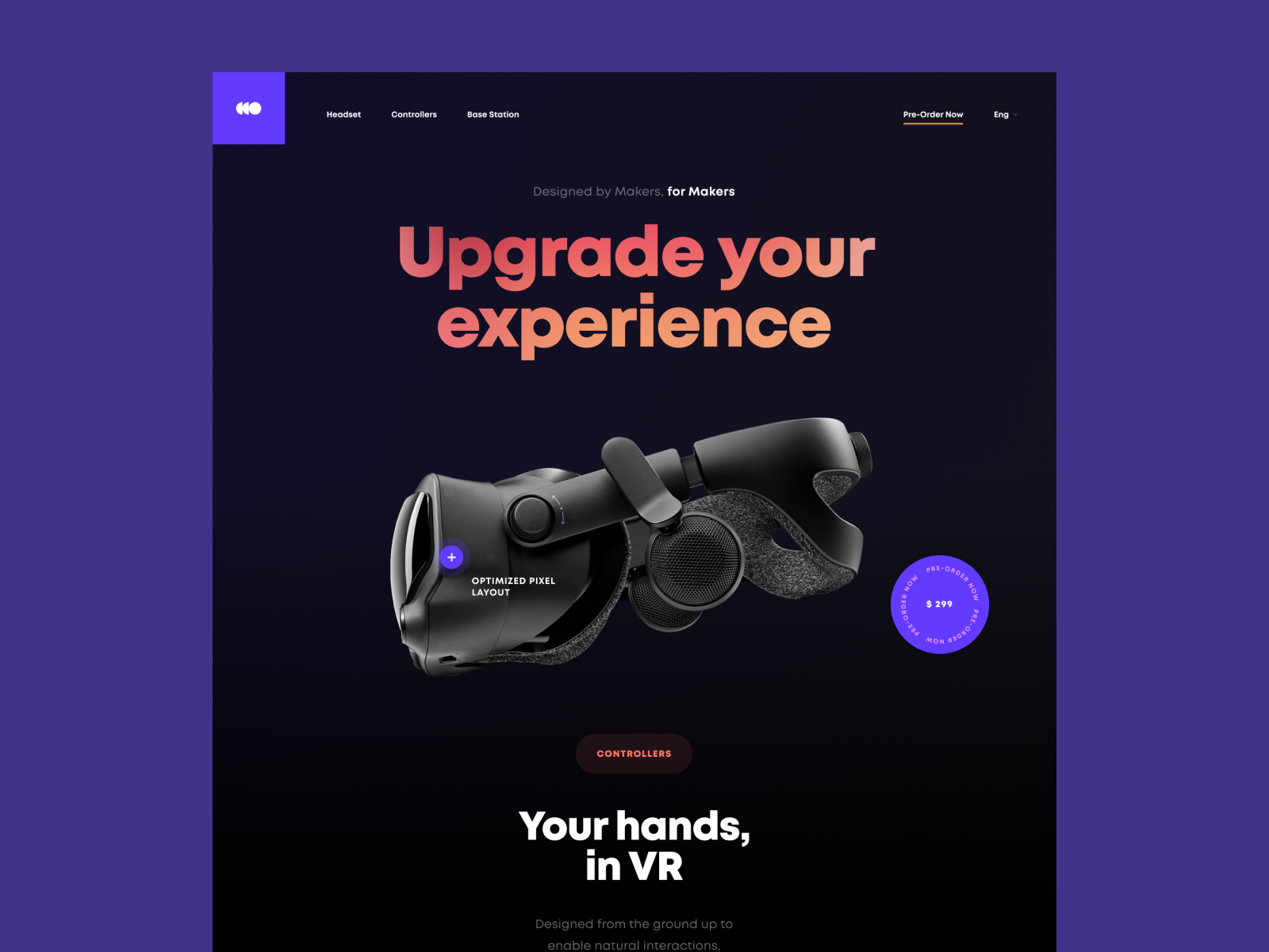 VR headset landing page by Cuberto on Dribbble