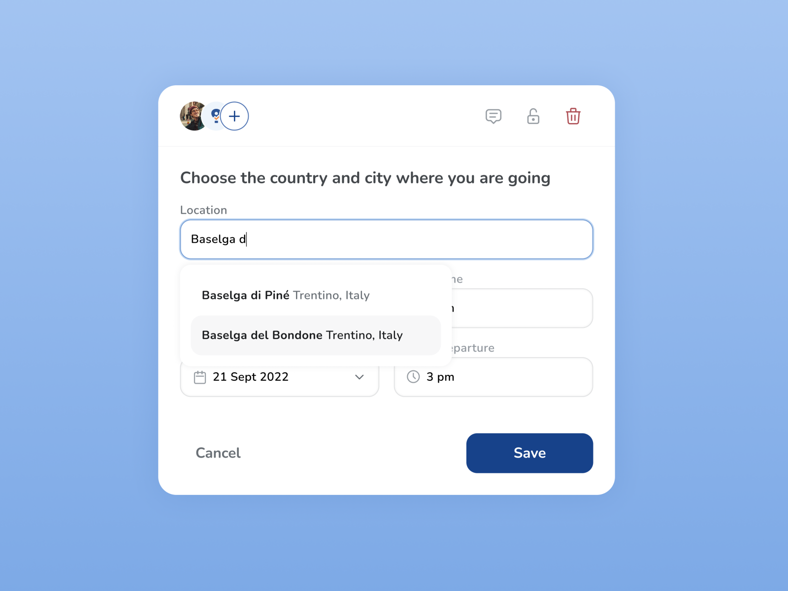 Travel planning form by Kateryna Meshkova on Dribbble