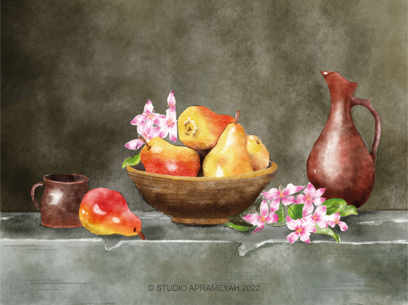 Digital watercolor painting | Fruit basket by Studio Aprameyah on Dribbble