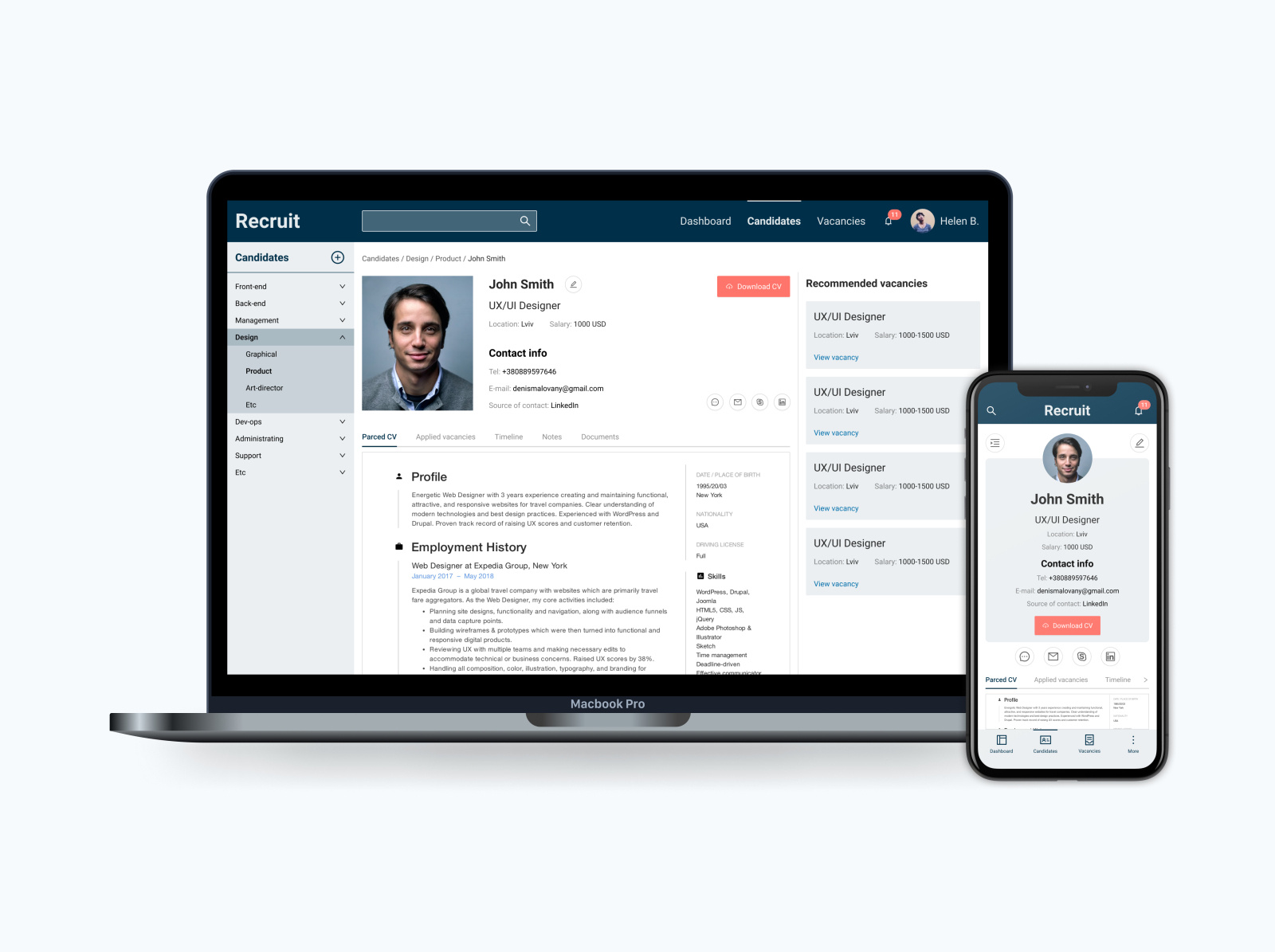 HR CRM system by Denis Malovany on Dribbble