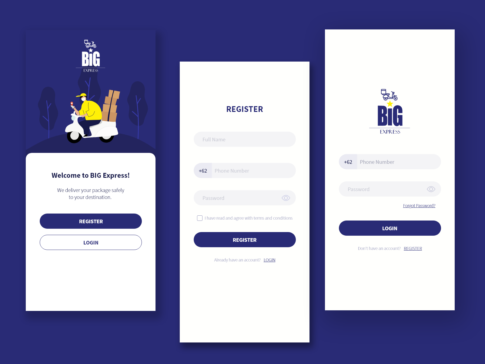Concept UI Courier Apps for Login & Register by Project Zenic on Dribbble