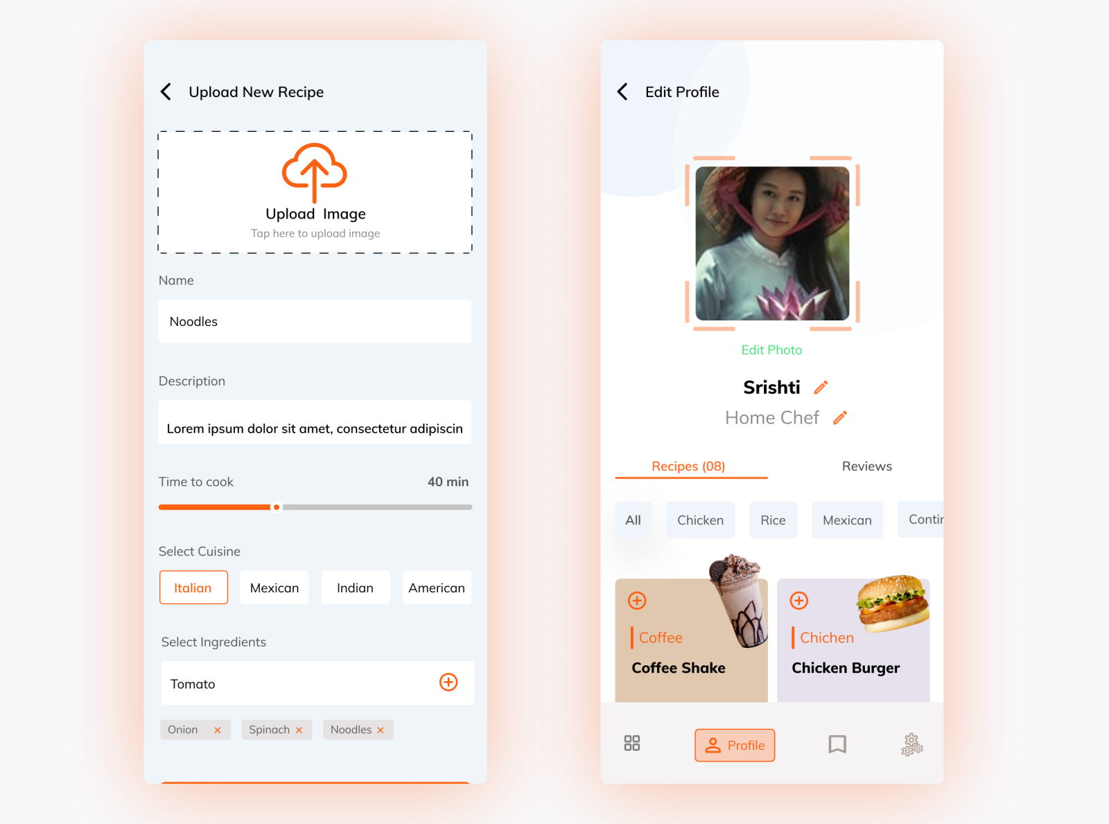 Recipe app - Profile by srishti vashishtha on Dribbble