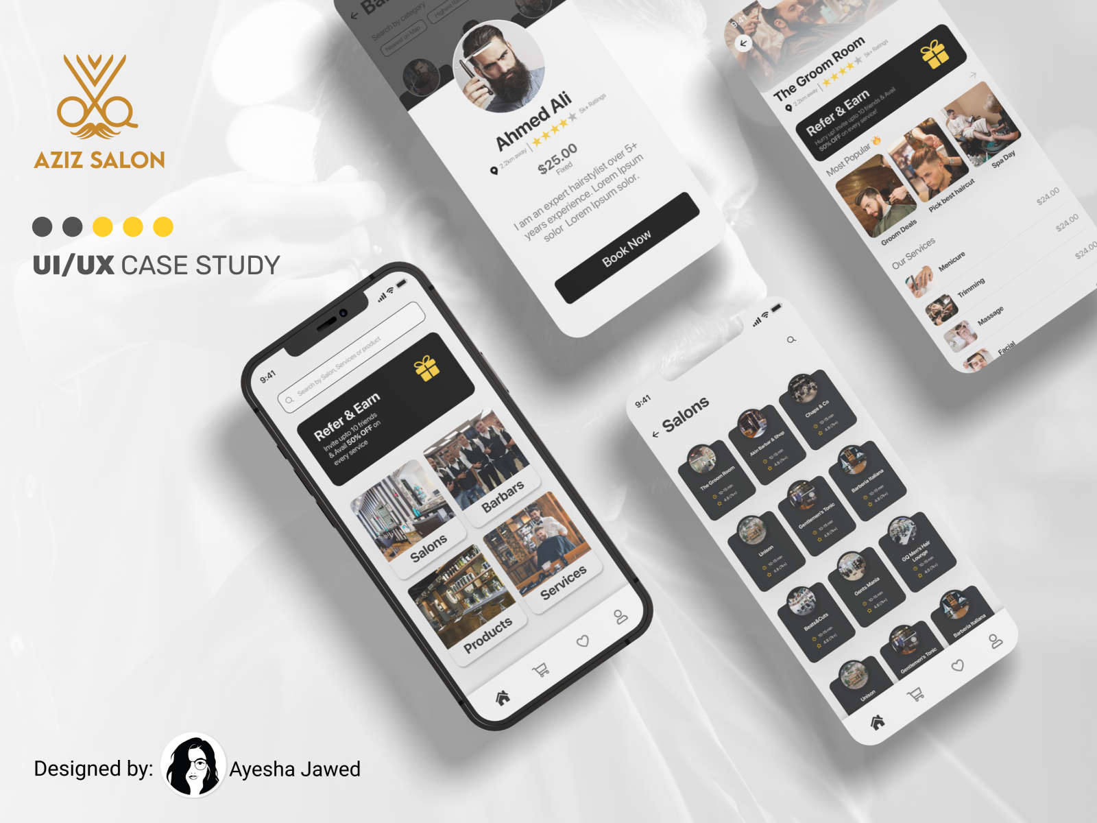 Aziz Salon - Barber hiring app by Ayesha Jawed on Dribbble