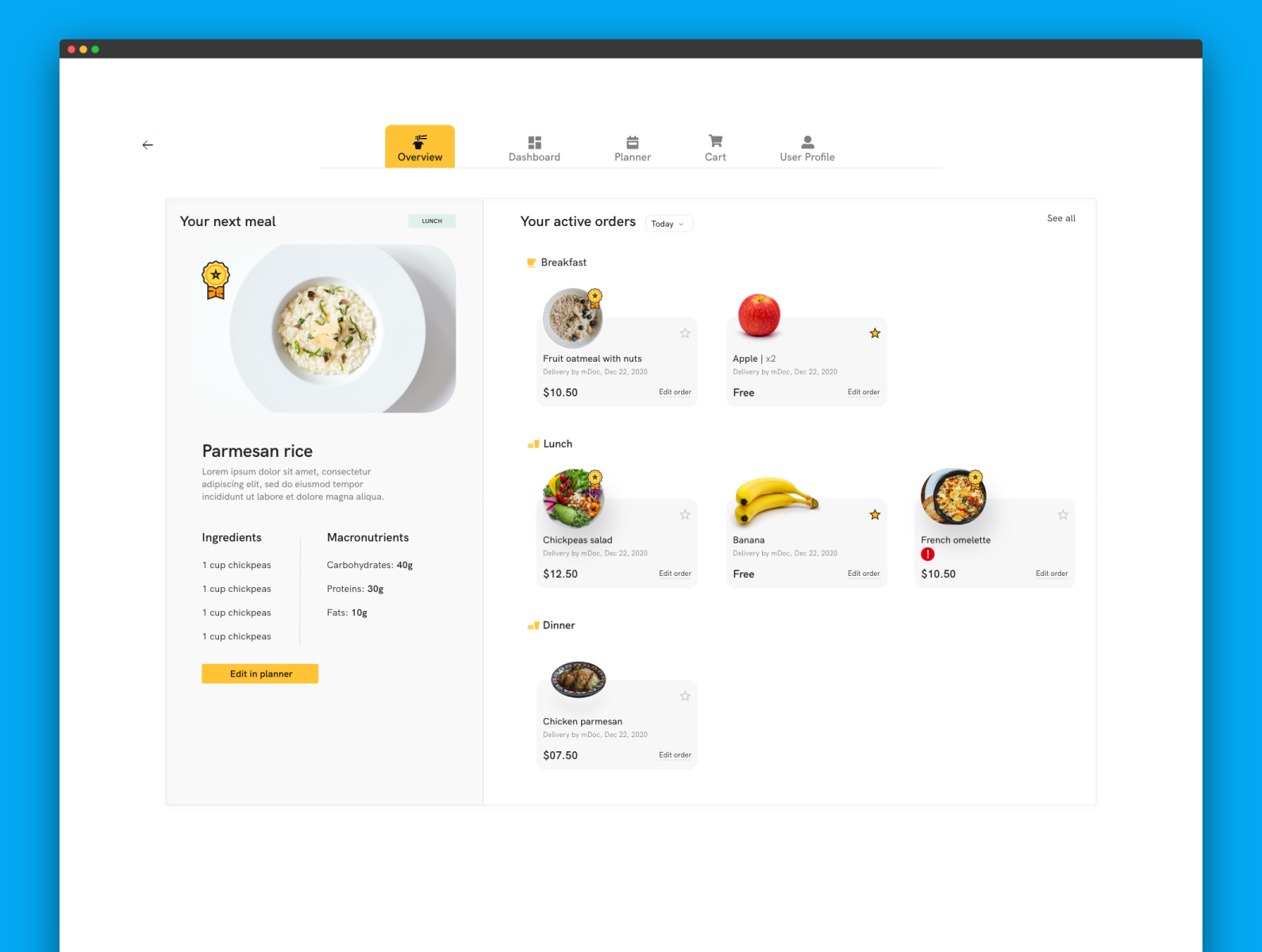 Meal plan overview by Elvis on Dribbble
