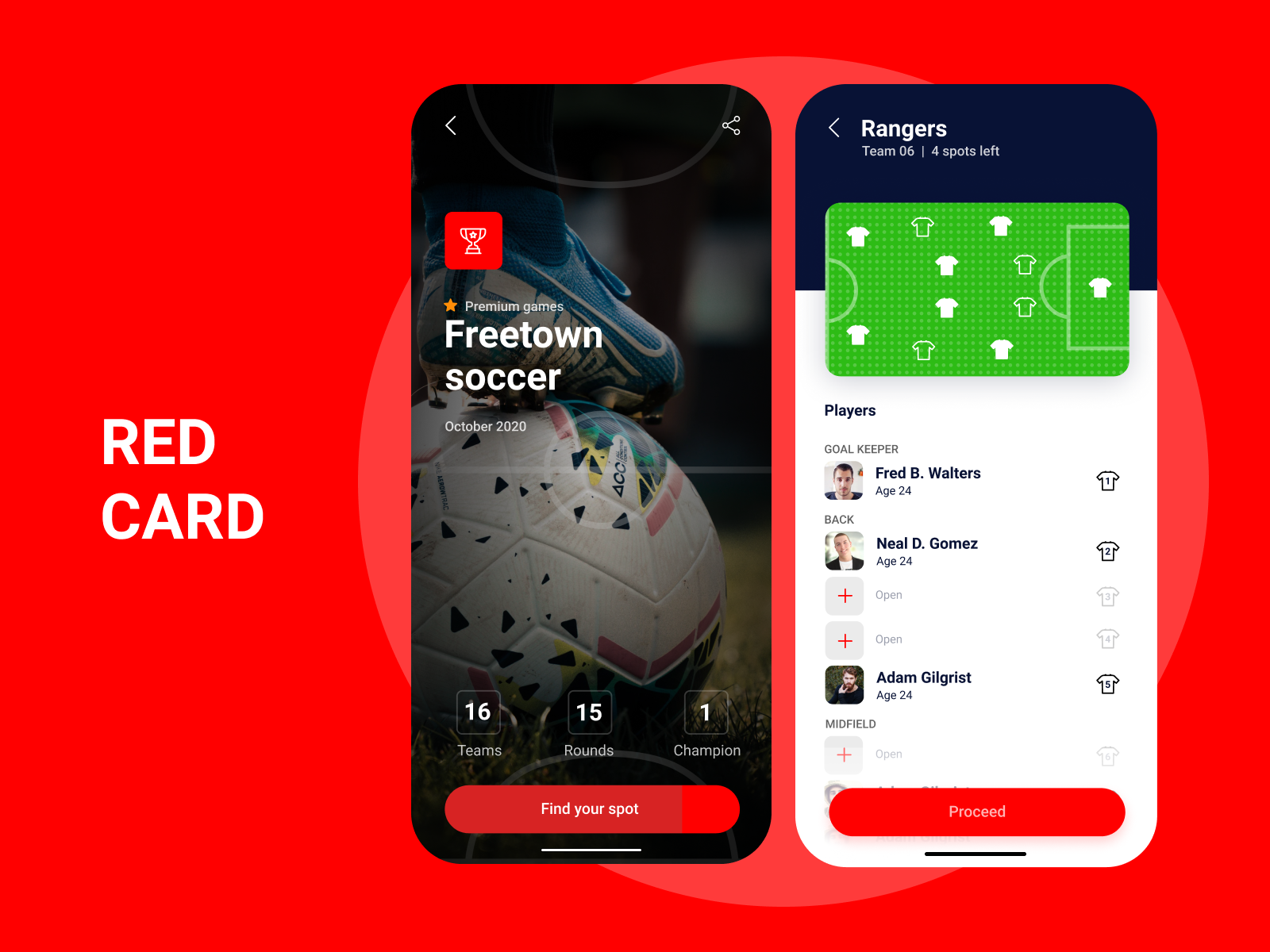 Red card - App concept for soccer tournaments by Ashok Kumar on Dribbble