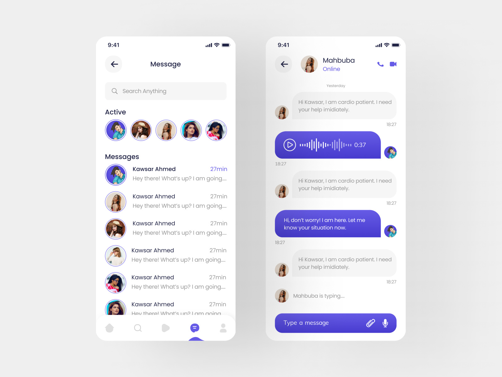 Chatting App UI by Kawsar Ahmed 🏅 on Dribbble