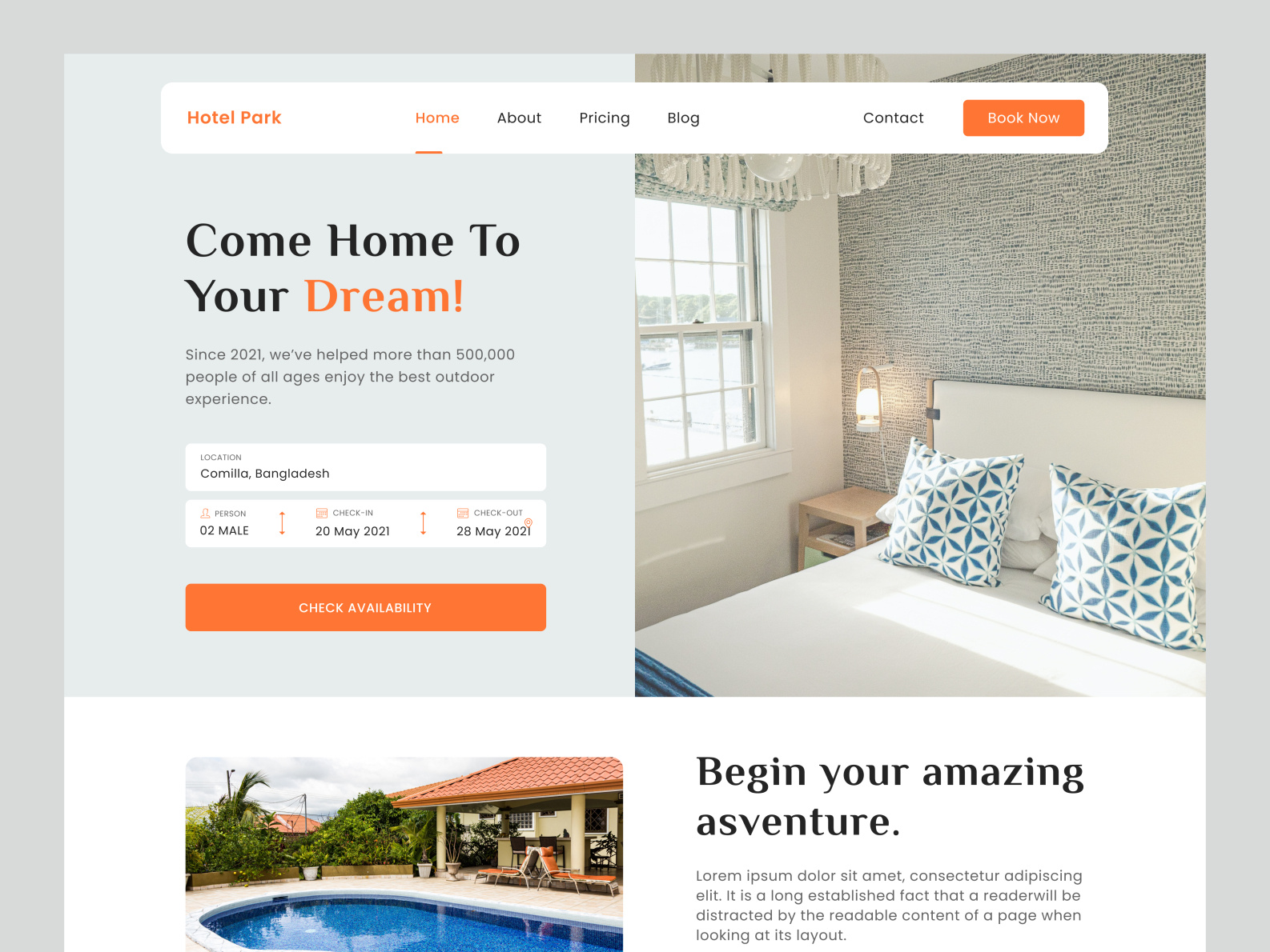 Hotel Room Booking Web Header by Kawsar Ahmed 🏅 on Dribbble