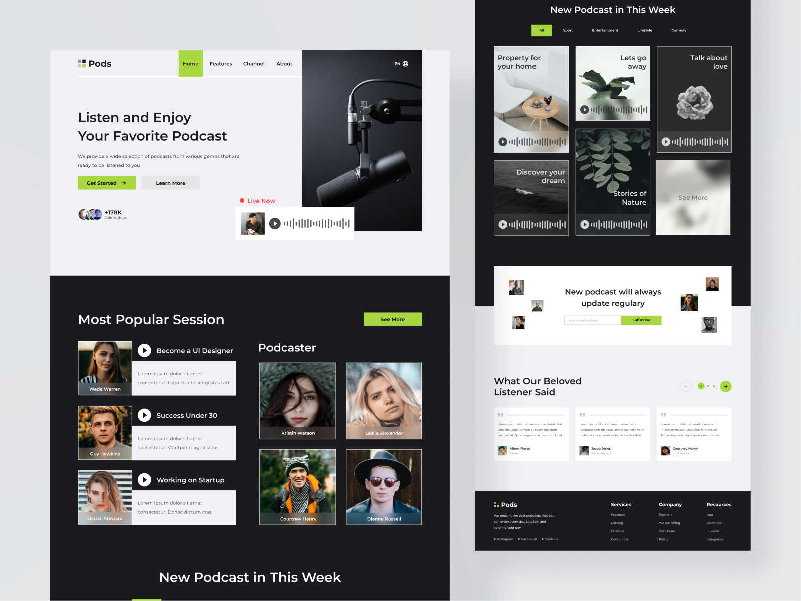 Pods - Podcast Landing Page by Alhamdana Adhitya on Dribbble