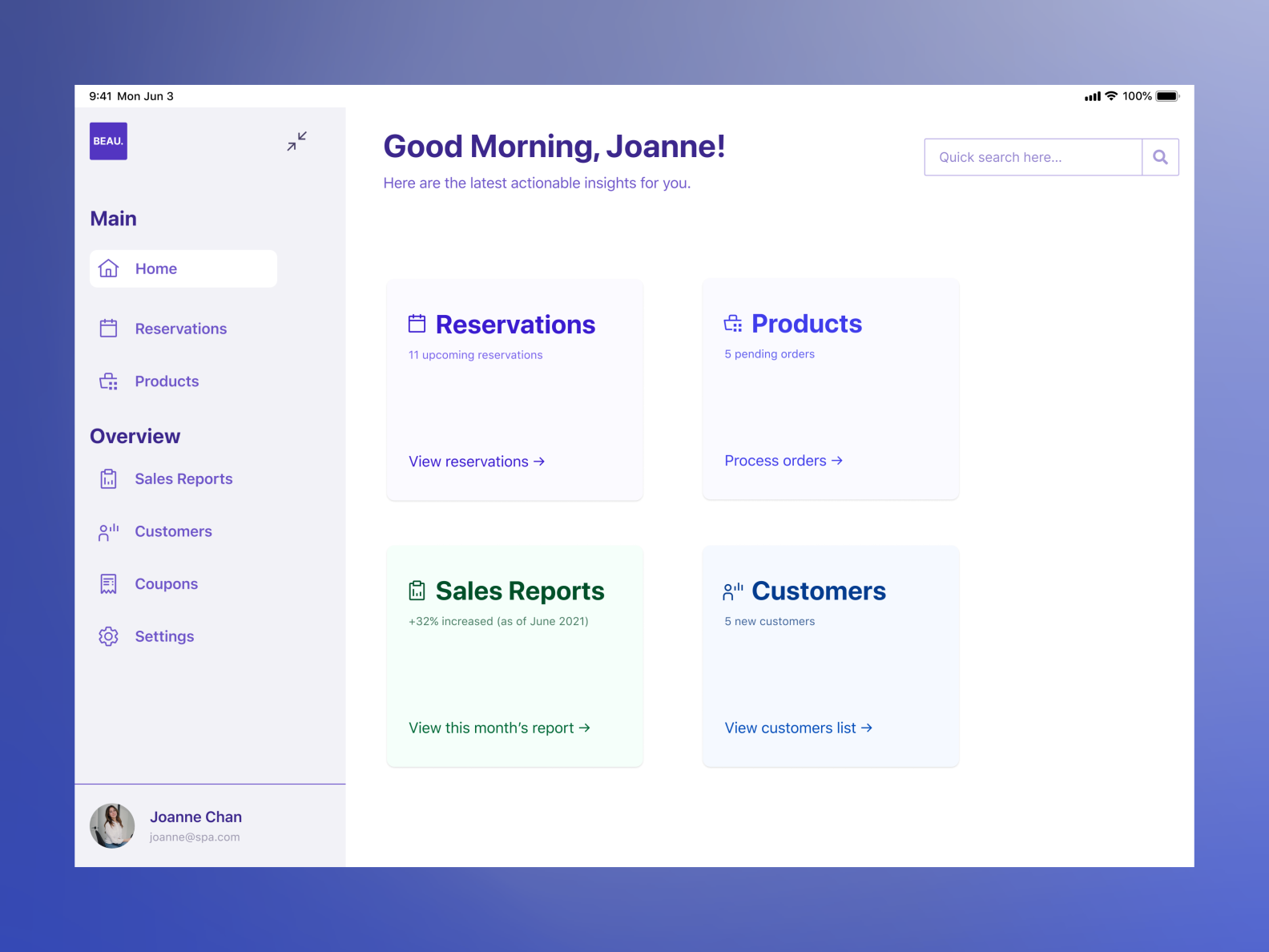 Beau - POS App Dashboard Design #3 by Iman Nazri on Dribbble